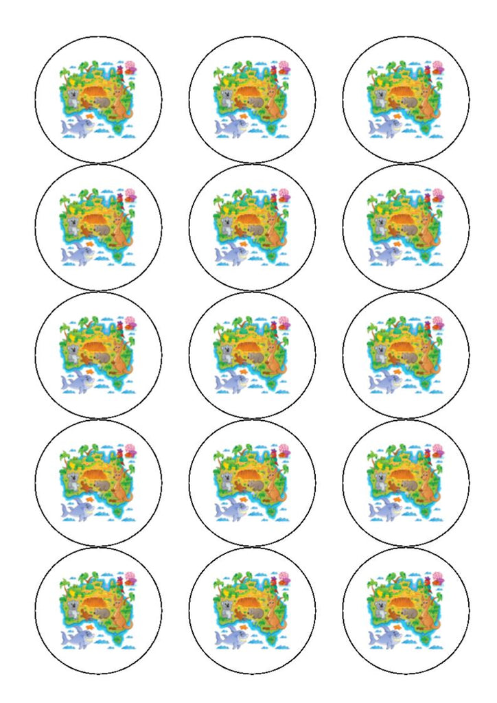 Australia / Australian Animals Map Edible Icing Cake Topper or Ribbon ...