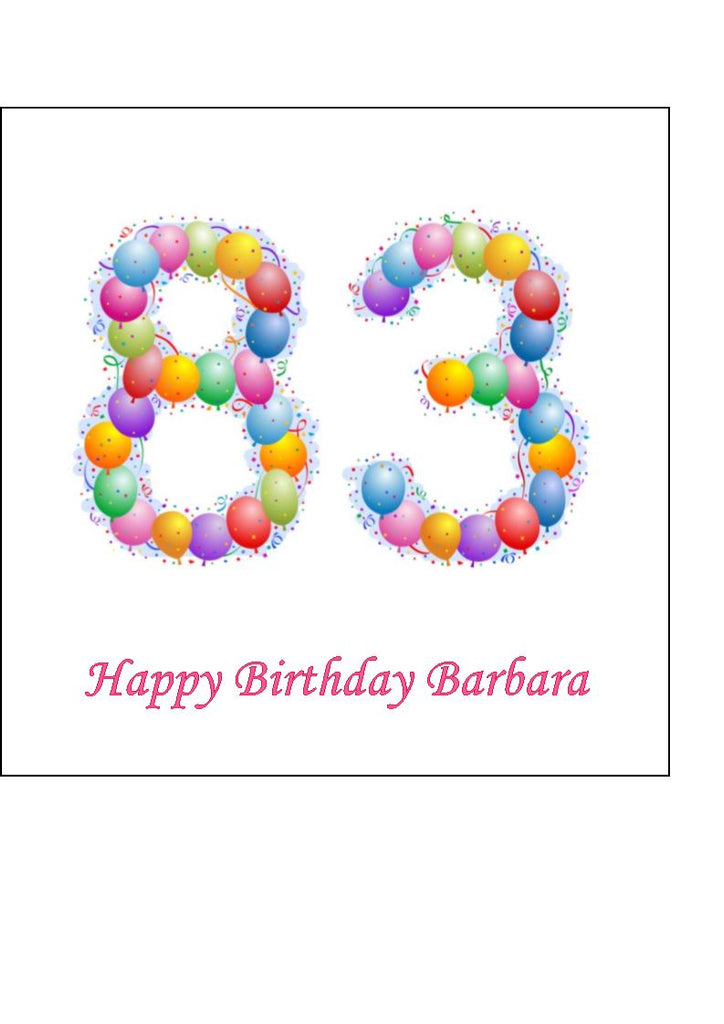 83rd Birthday Balloons Edible Icing Cake Topper or Ribbon – the caker ...